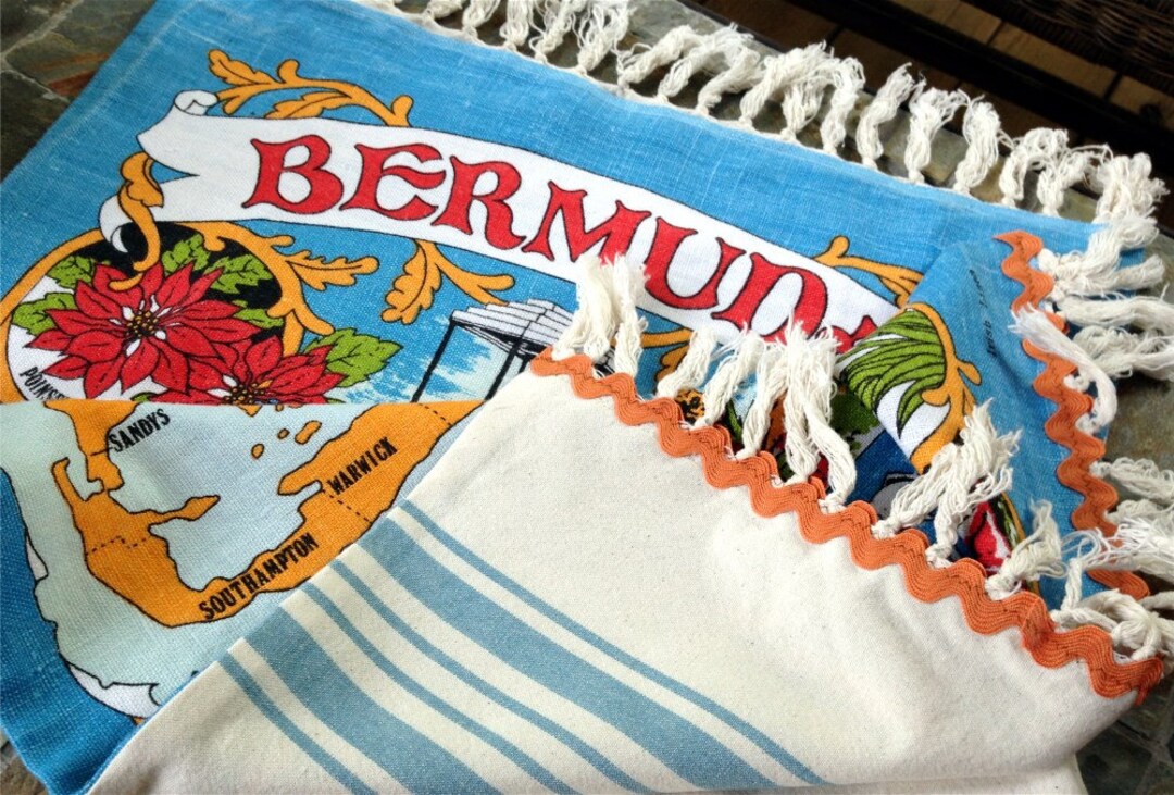 Tea Towel Bermuda Reversible Stripe Fringe two-for Discount Item TT019 ...