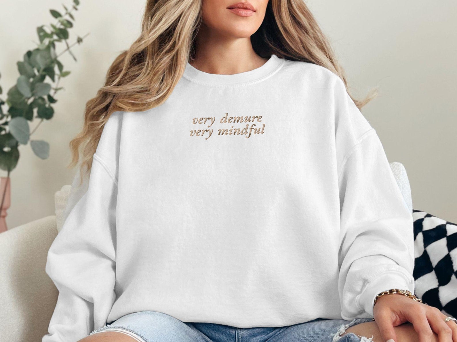Very Demure, Very Mindful Embroidered Sweatshirt, Demure Shirt, Gifts ...