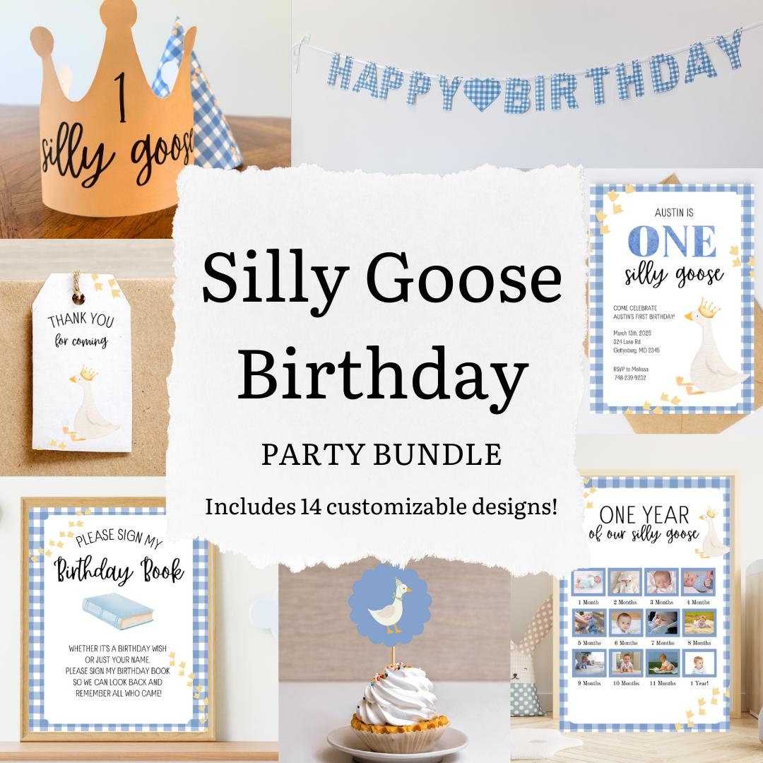 ONE Silly Goose Birthday Invitation and Party Bundle, First Birthday ...
