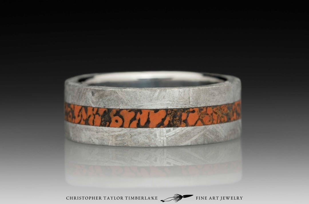 Meteorite Ring With Dinosaur Bone Inlay - Etsy