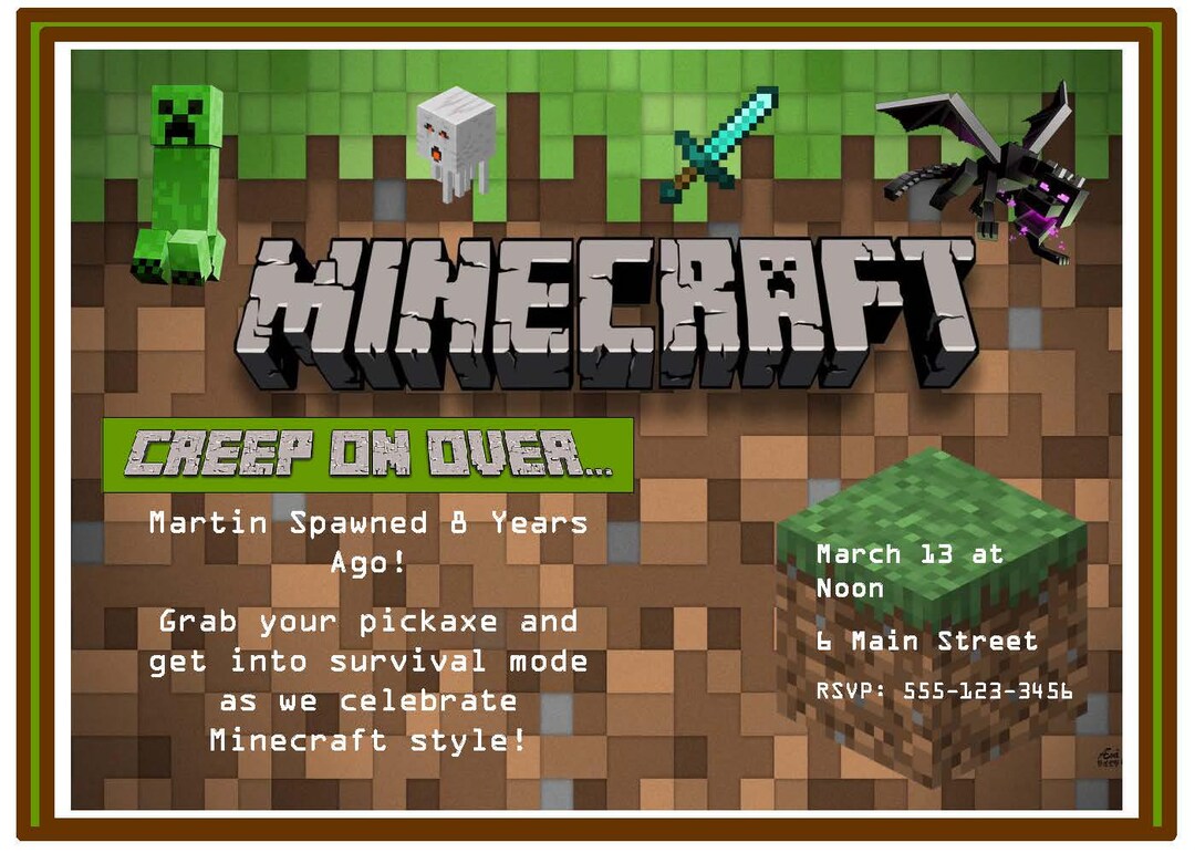 Minecraft Party Invitation - Etsy