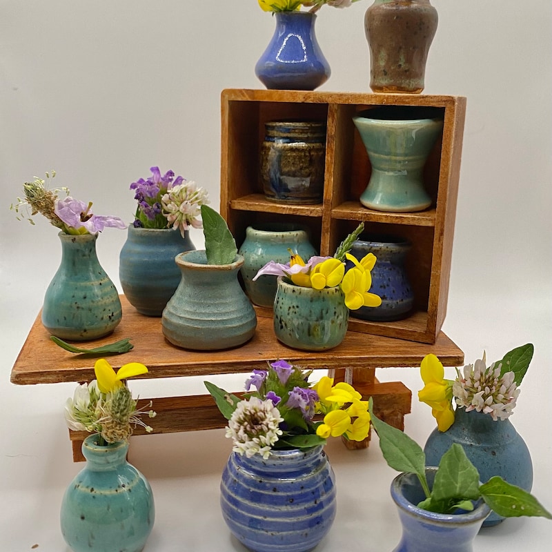 Miniature Ceramic Vase and Flowers - Etsy