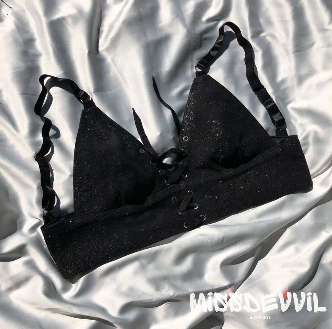 Shiny Black Real Leather Lace up Bra Bralette Bustier Sexy Brilliant ...