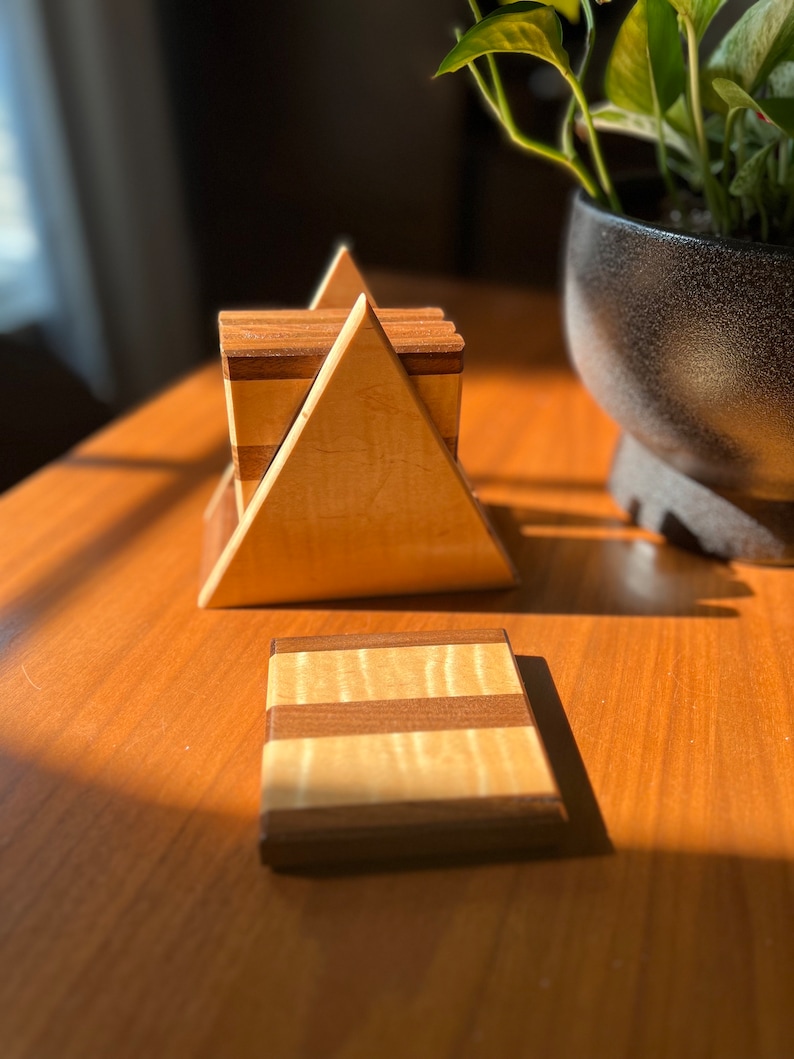 Handmade Wooden Coasters With Holder - Etsy