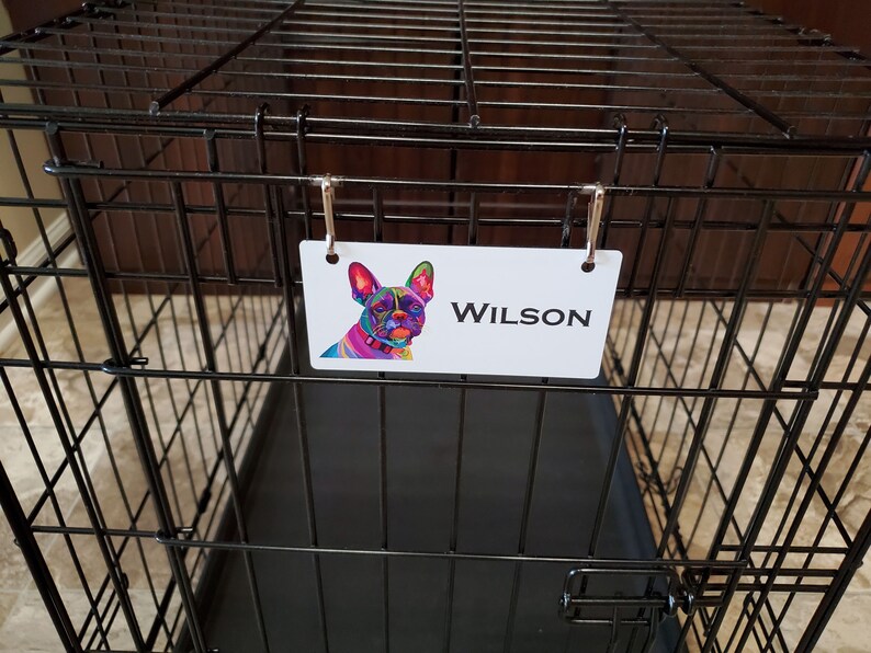 French Bulldog Facing Forward Watercolor Design Crate Tag Personalized ...