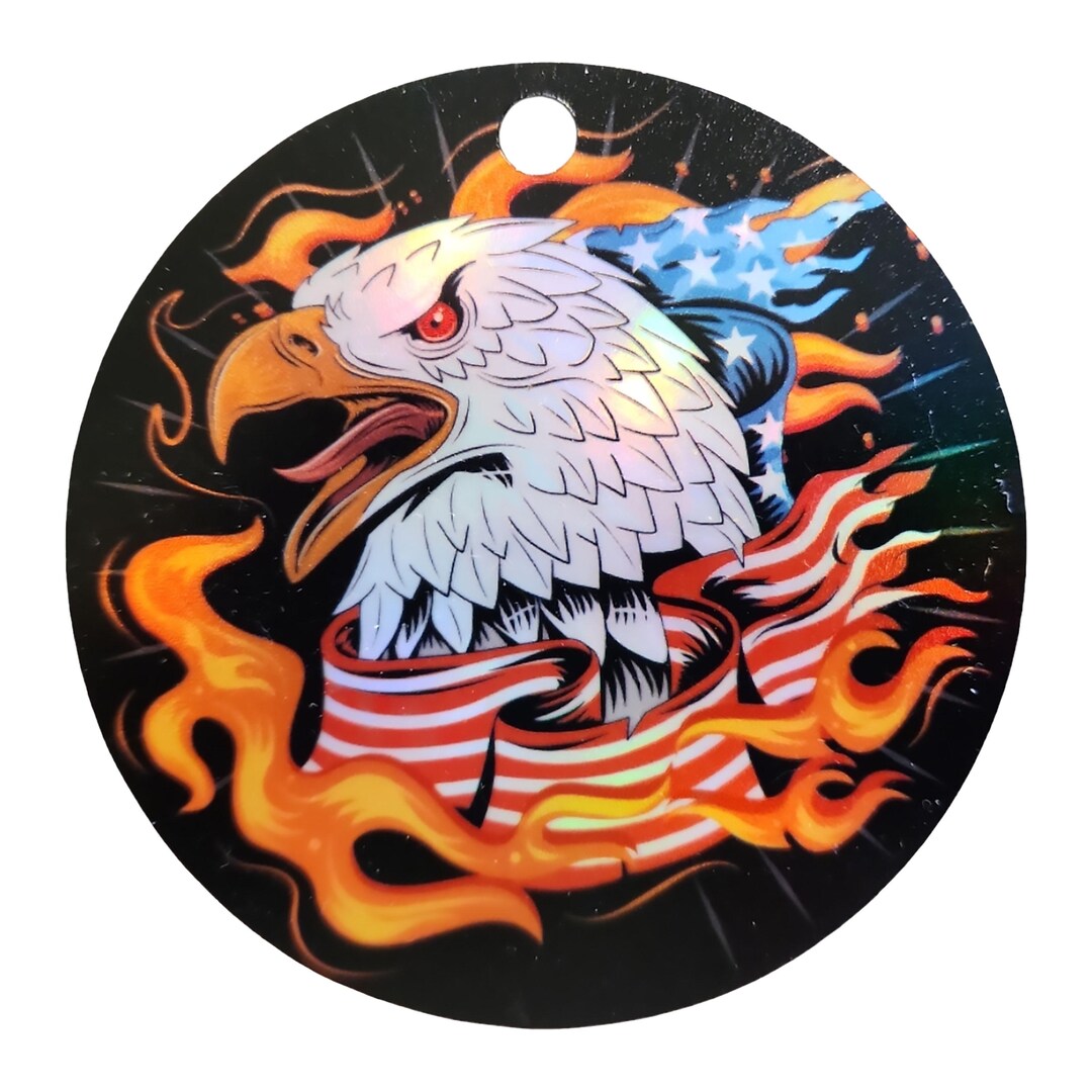Patriotic Eagle With Flames and Stitched Look Flag Holographic Ornament ...