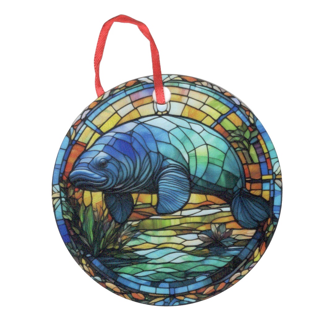 Manatee Holographic Stained Glass Design Ornament - Etsy