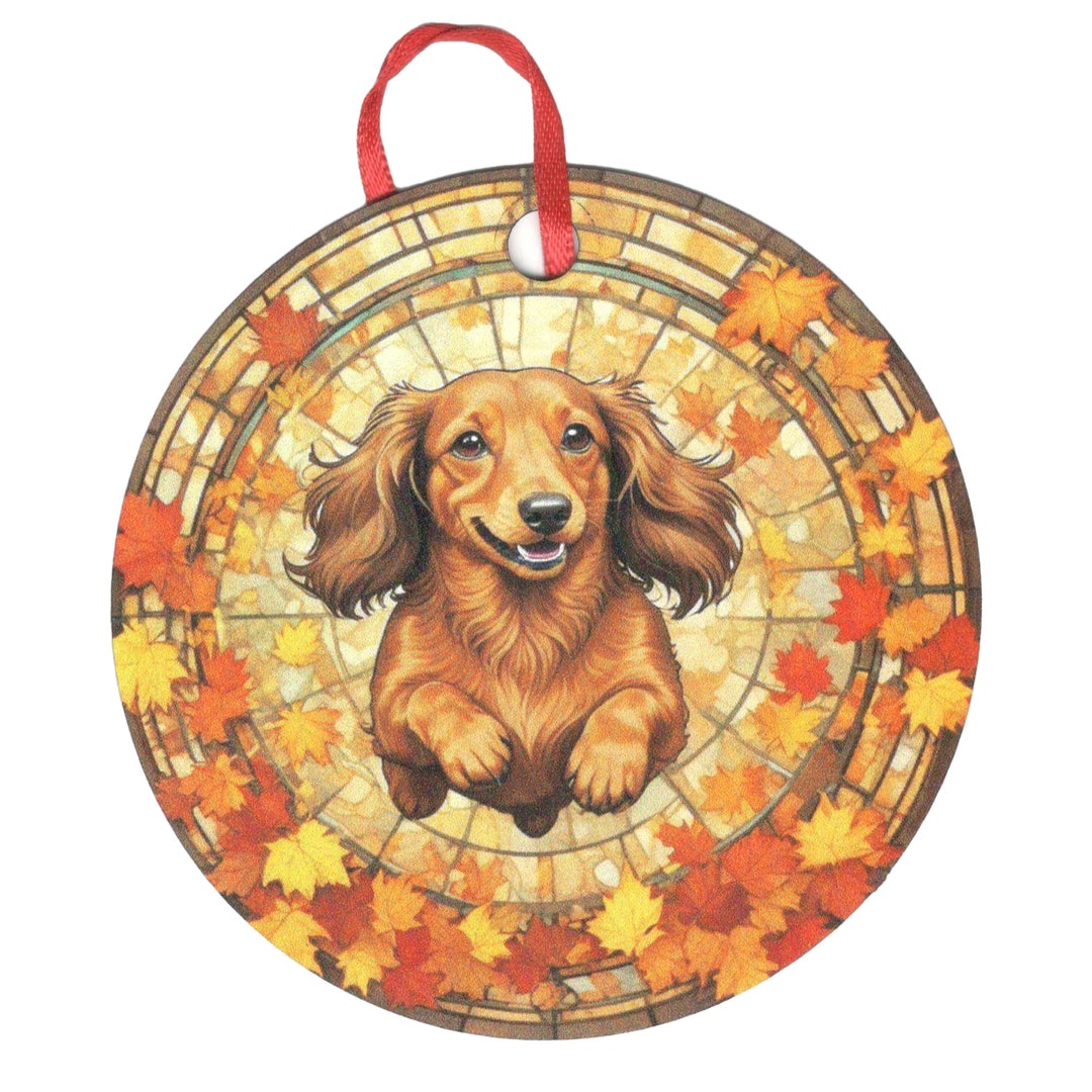 Longhair Dachshund Brown Jumping in the Leaves Holographic Ornament - Etsy