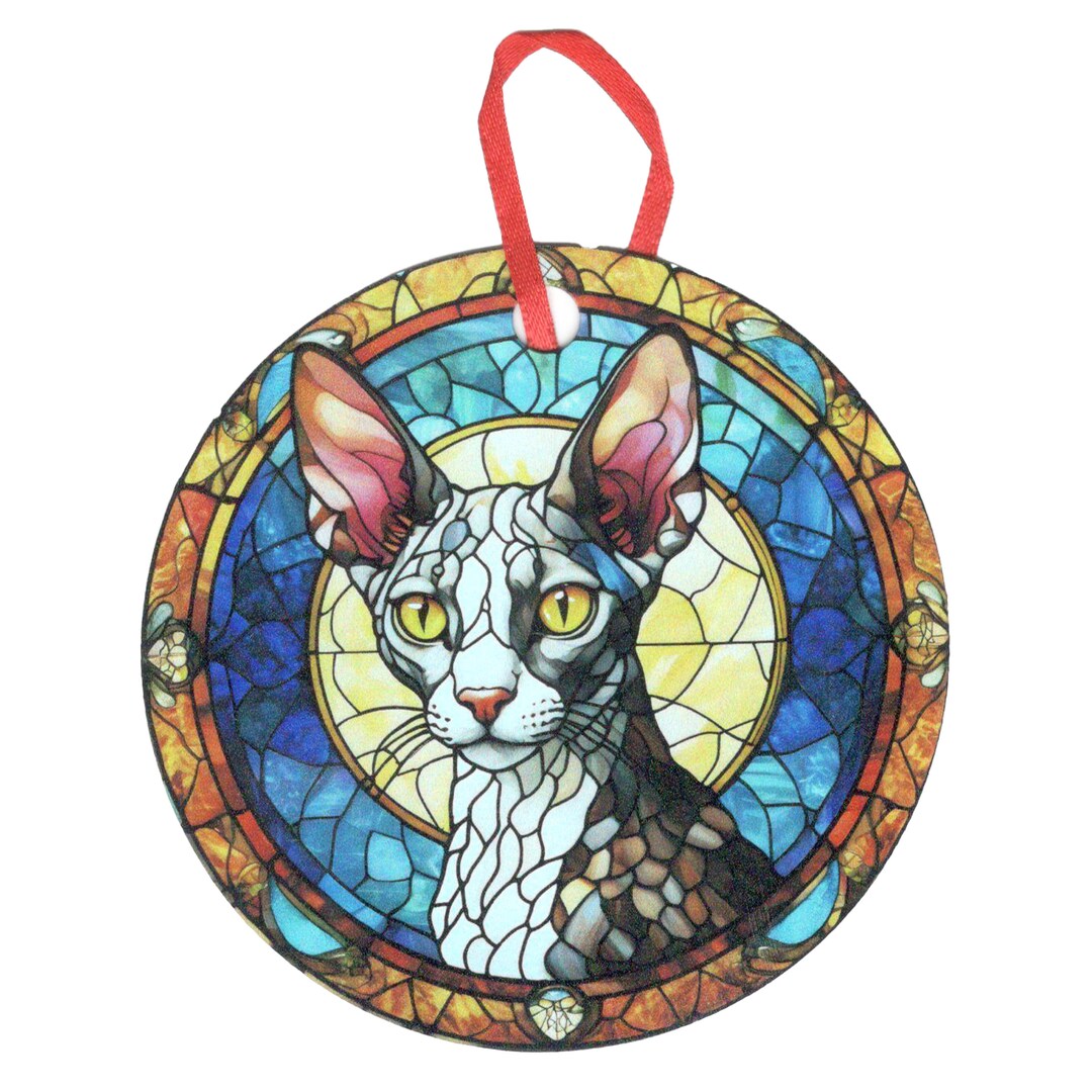 Cornish Rex Cat 1 Blue and Yellow Background Holographic Cat Ornament ...