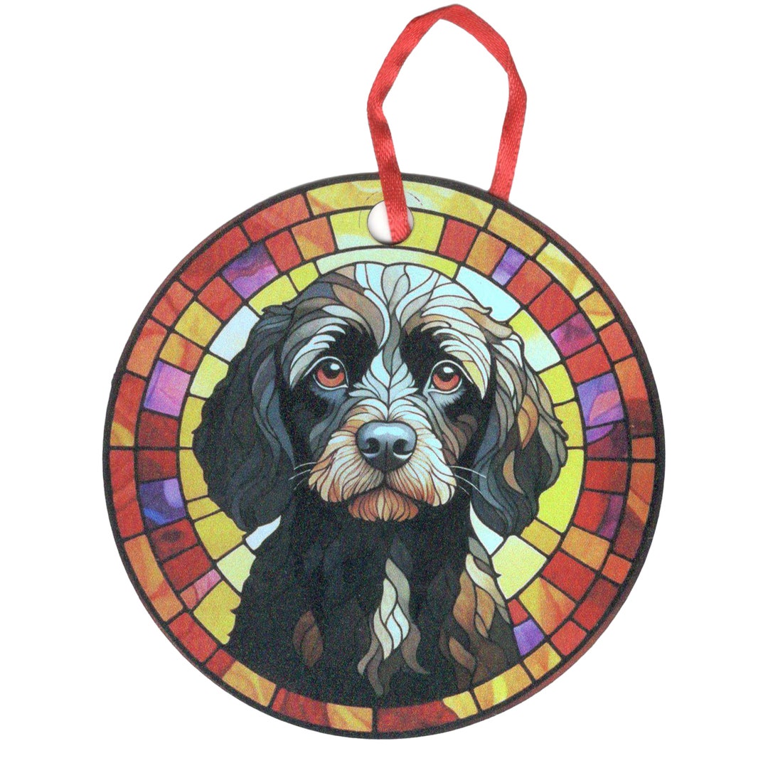 Toy Cockapoo Black With Multicolor Border Holographic Dog Ornament - Etsy