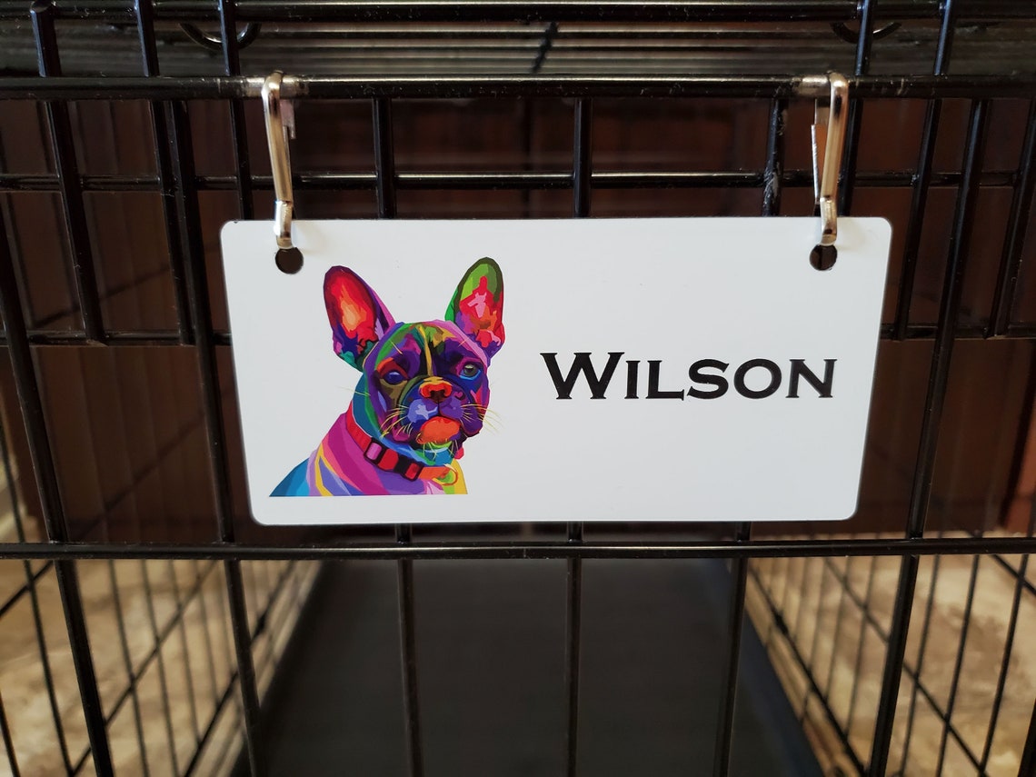 French Bulldog Facing Forward Watercolor Design Crate Tag Personalized ...
