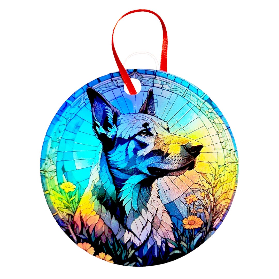 Berger Picard With Blue Background and Daisies Holographic Dog Ornament ...