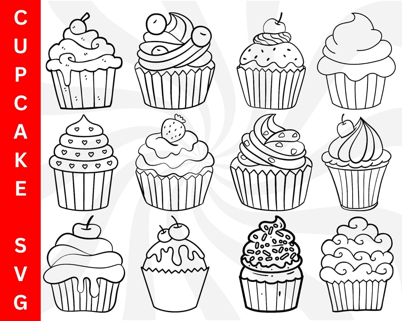 Cupcake Svg Bundle, Cupcake Svg, Cupcake Outline, Cupcake Silhouette ...