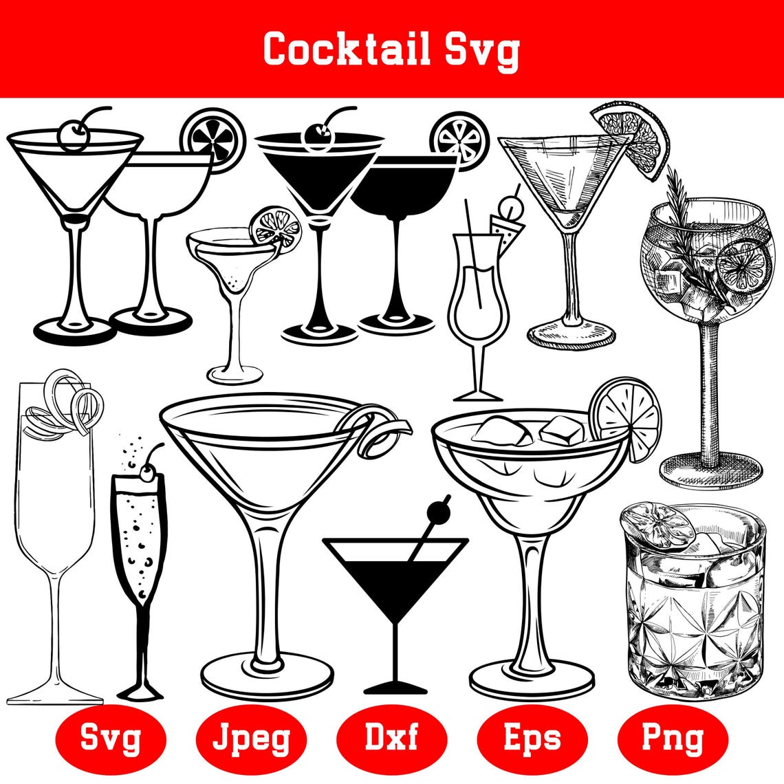 Cocktail Svg Bundle, Cocktail Svg, Cocktail Glasses, Cocktail Clipart ...