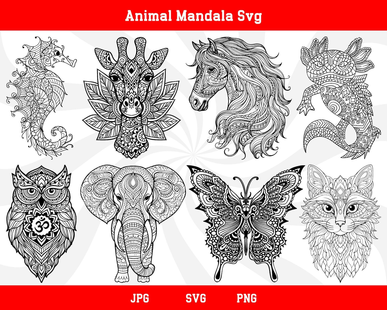 Animal Mandala Svg, Mandala Svg, Cat Mandala, Horse Mandala, Pet ...