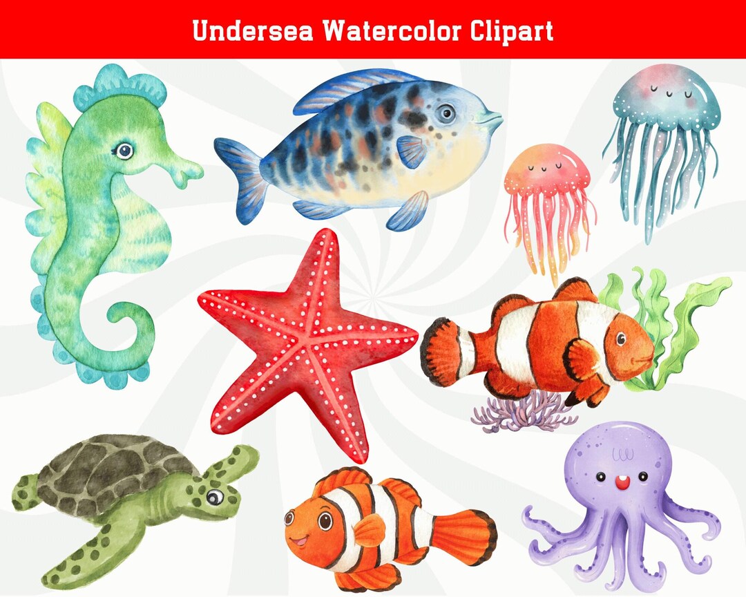 Undersea Watercolor Clipart, Sea Animal Clipart, Ocean Animals ...
