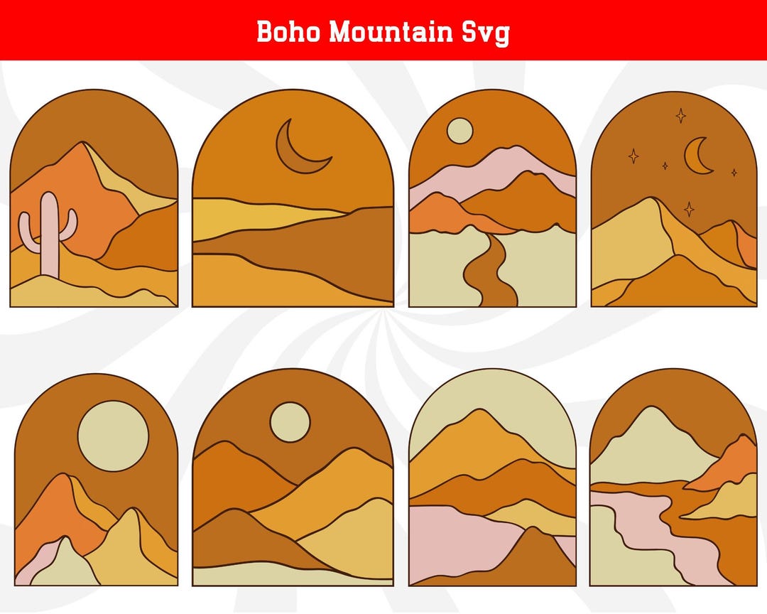 Boho Mountain Svg, Landscape Svg, Mountains Svg, Mountain Clipart ...