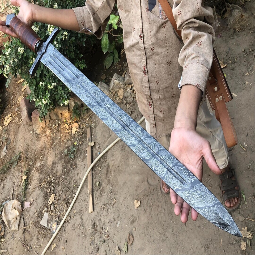 30'' Handmade Viking Sword - Cable Twist Pattern With Leather Sheath ...