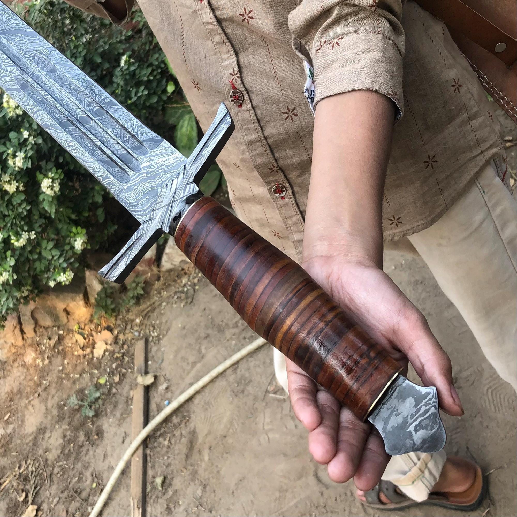 30'' Handmade Viking Sword - Cable Twist Pattern With Leather Sheath ...