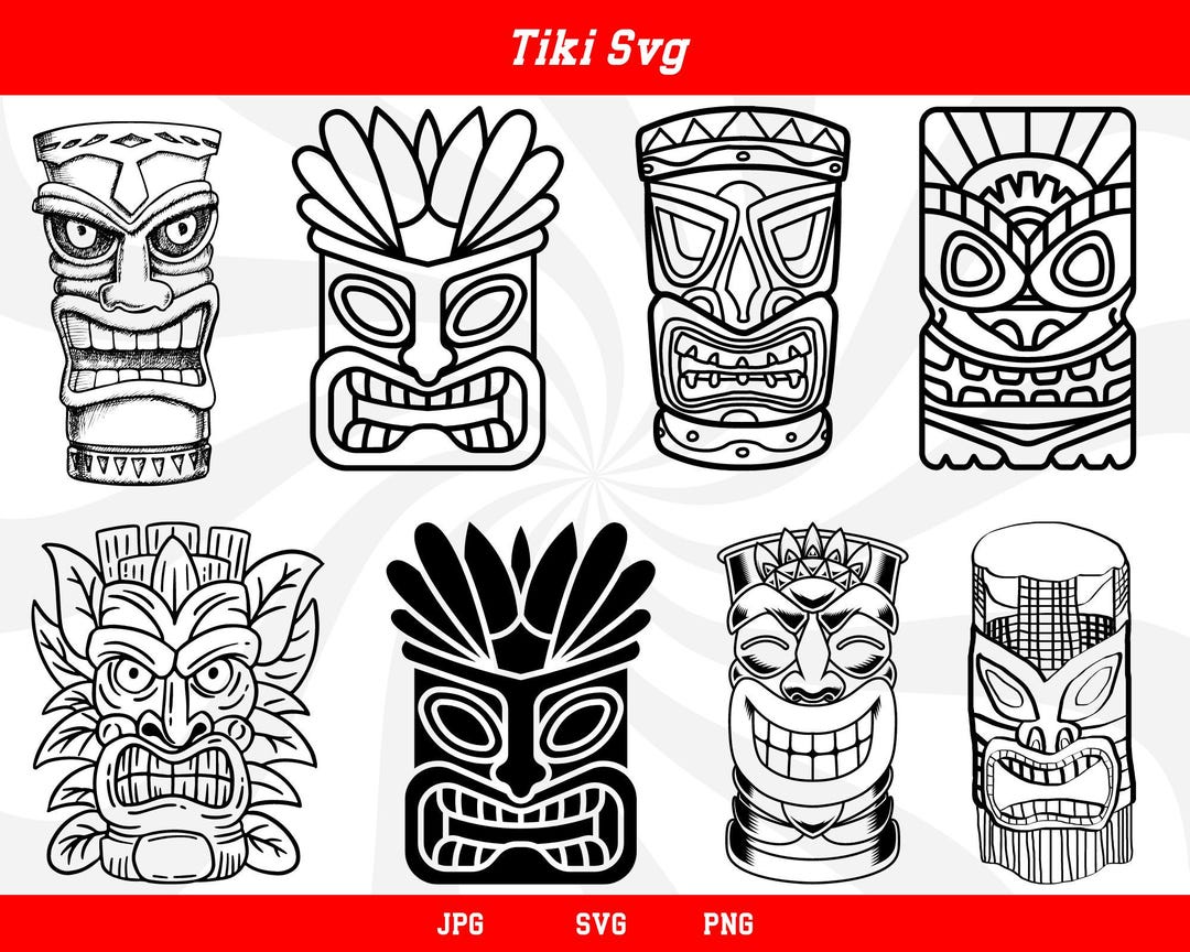 Tiki Svg Bundle, Tiki Mask Svg, Tiki Head Svg, Tiki Silhouette, Hawaii ...