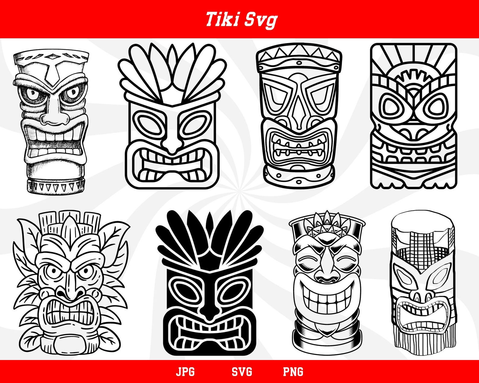 Tiki Svg Bundle, Tiki Mask Svg, Tiki Head Svg, Tiki Silhouette, Hawaii ...
