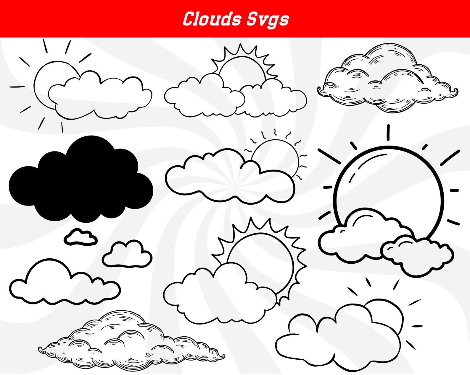 Clouds Svg Bundle, Cloud Silhouette, Cloud Cricut, Cloud Vector, Cloud ...