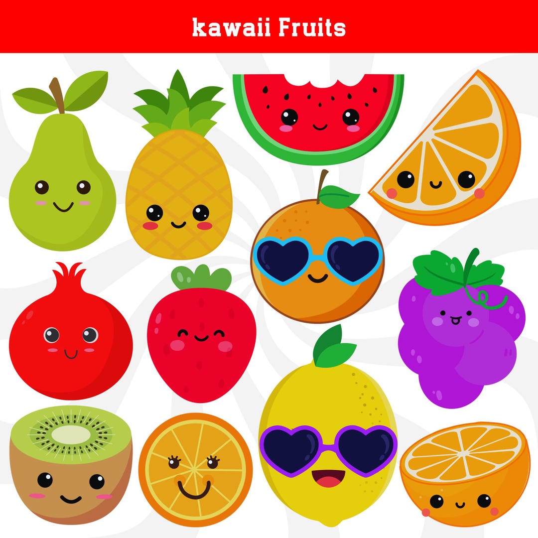 Kawaii Fruits Svg, Kawaii Fruit Clipart, Fruit Svg, Fruit Clipart, Cute ...