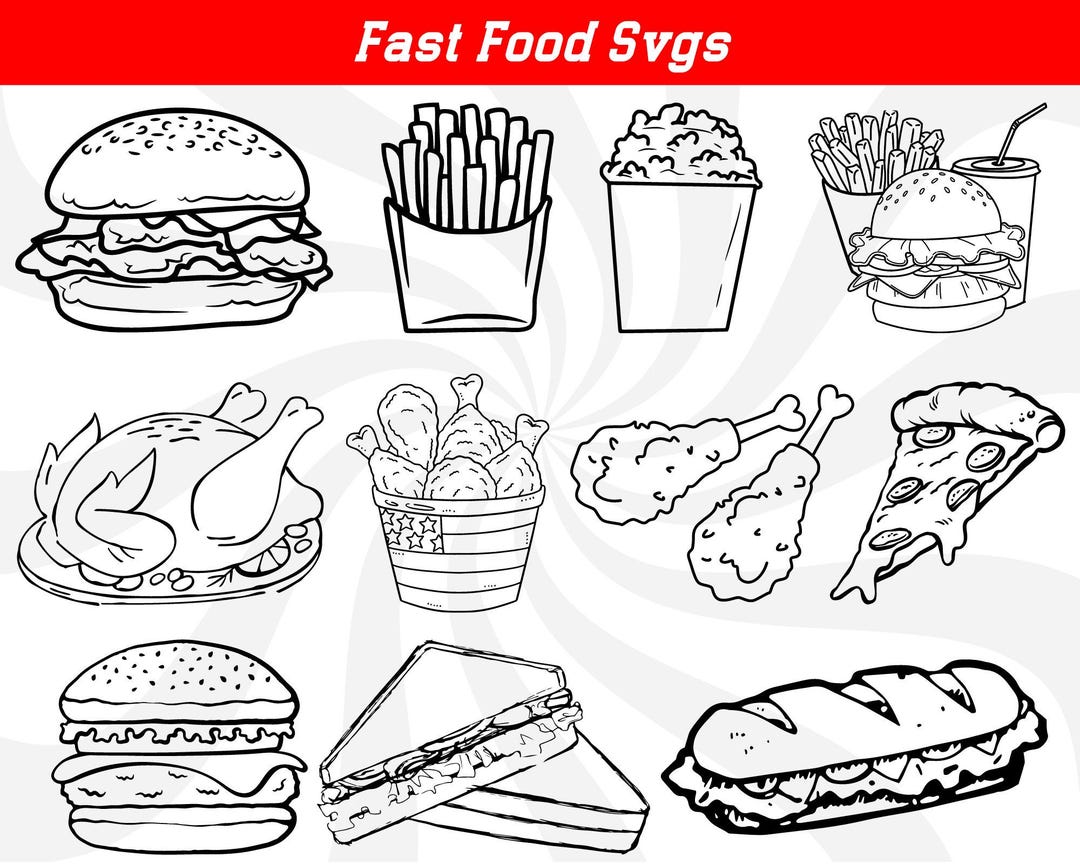 Fast Food Svg, Fastfood Clipart, Burger Svg, Sandwich Svg, Fries Svg ...