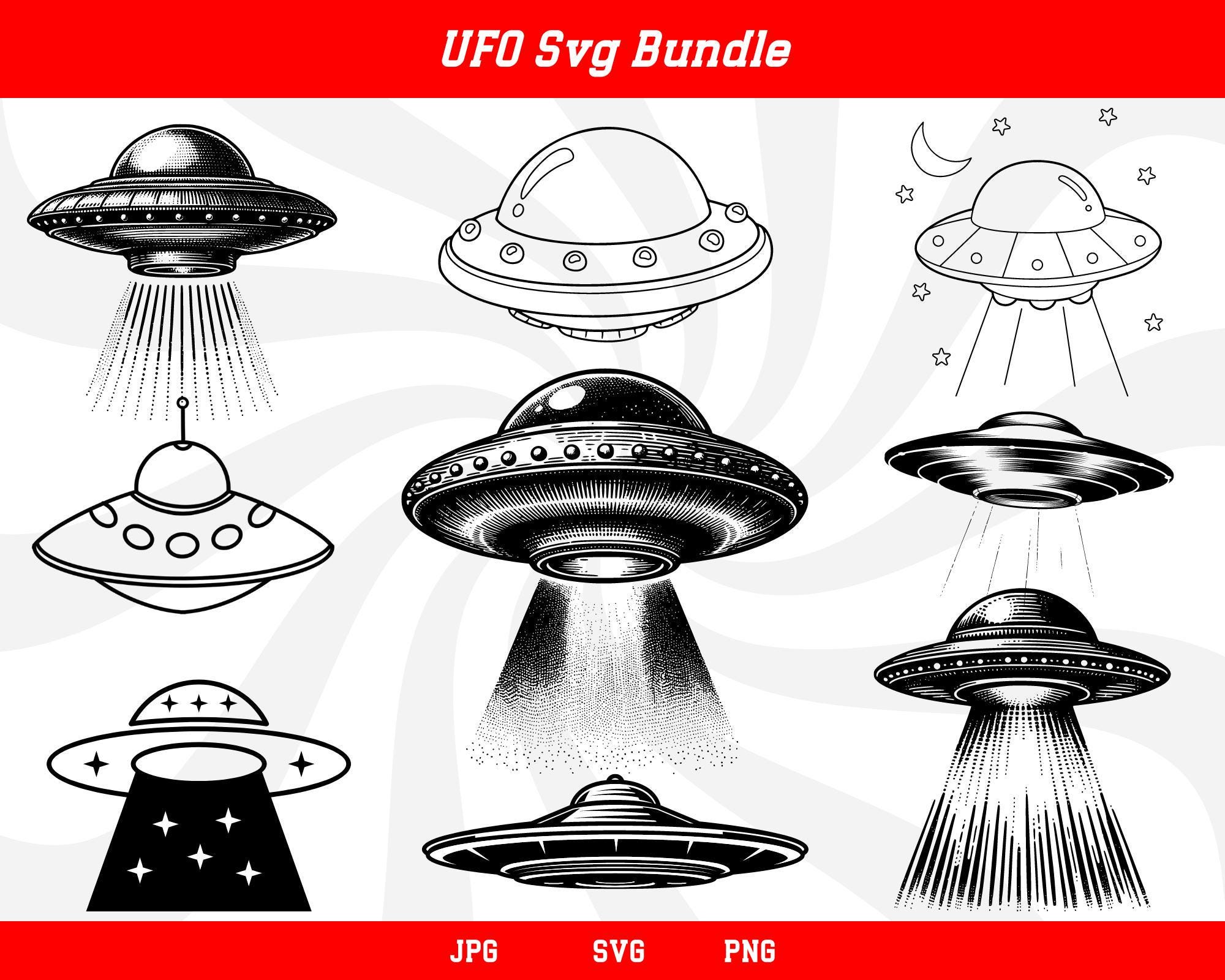 Ufo Svg Bundle, Ufo Clipart, Space Ship Svg, Ufo Silhouette, Ufo Vector ...
