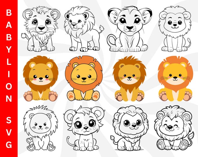 Lion SVG Cute Sitting Lion Outline Cut File for Cricut Silhouette ...