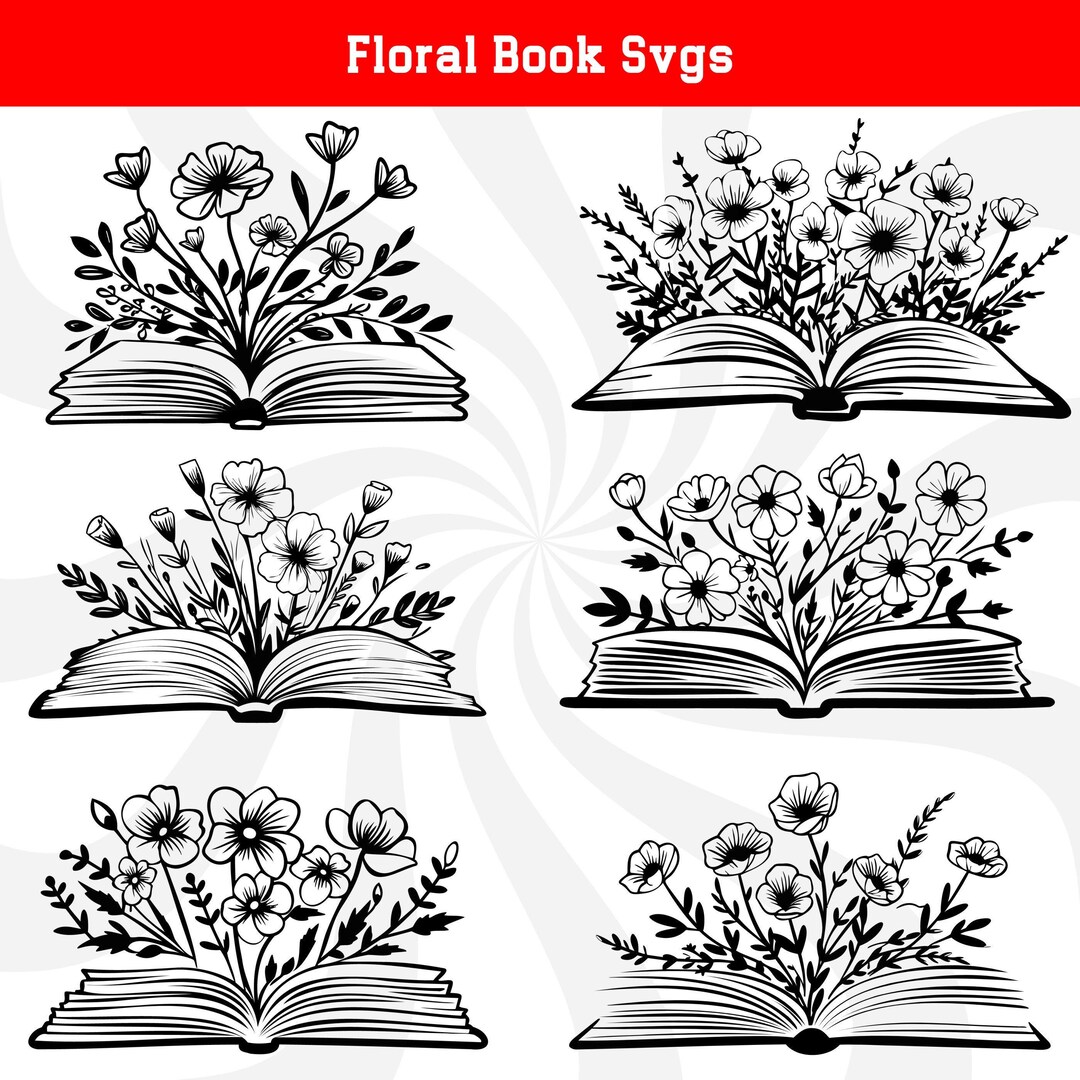Floral Books Svg, Floral Book Clipart, Books Svg, Reading Book Svg ...