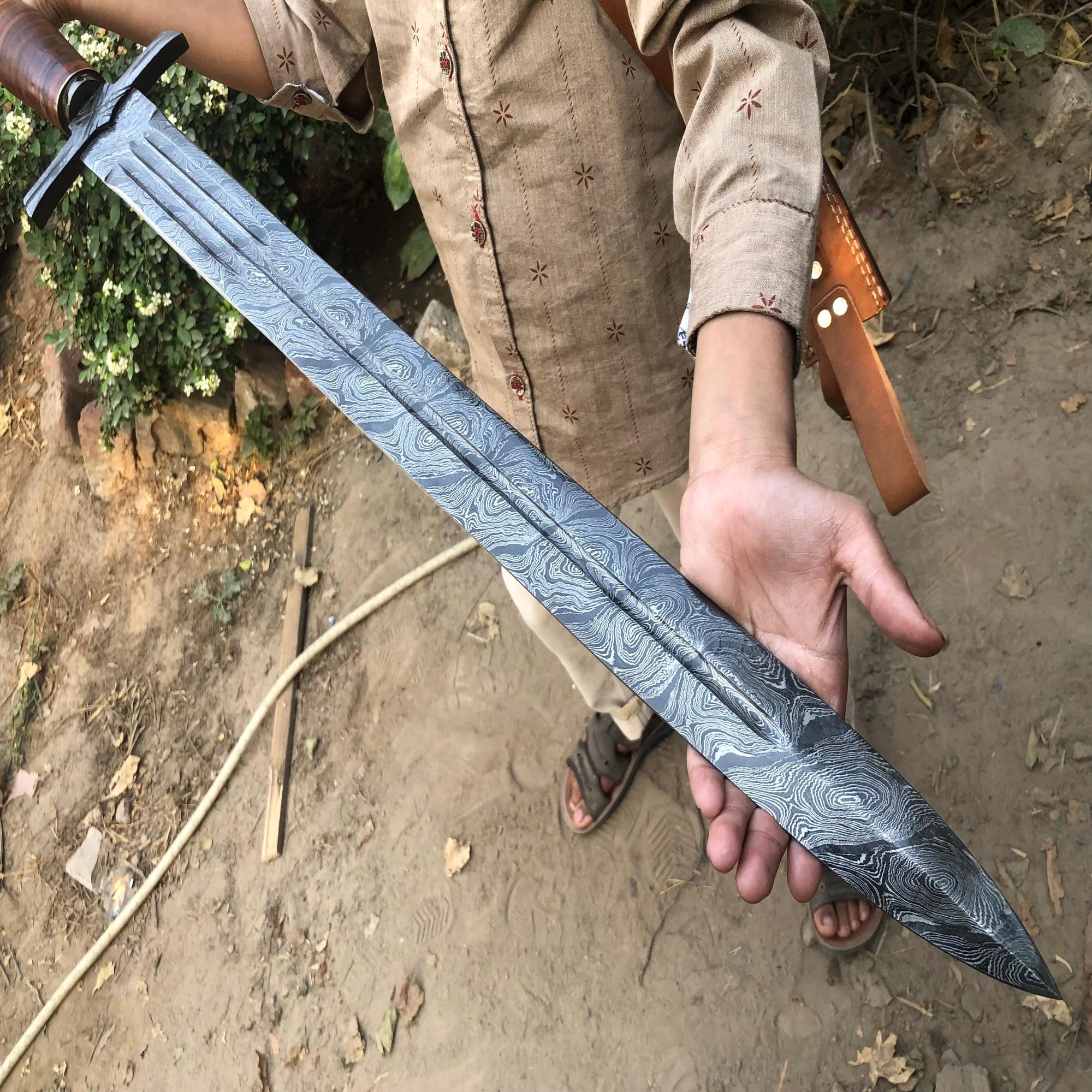 30'' Handmade Viking Sword - Cable Twist Pattern With Leather Sheath ...