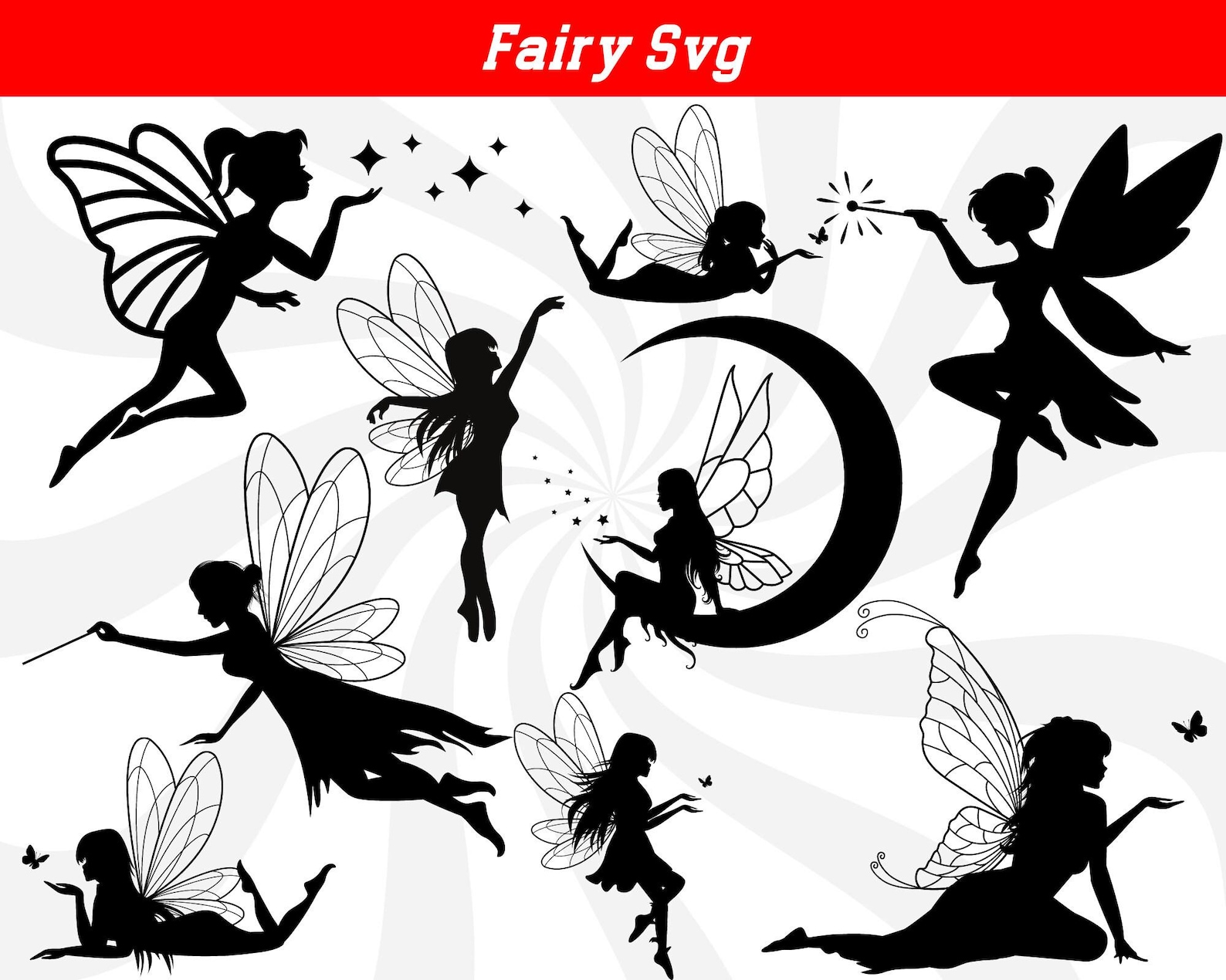 Fairy Svg Bundle, Fairy Svg, Fairy Silhouette, Fairy Clipart, Fairy Png ...