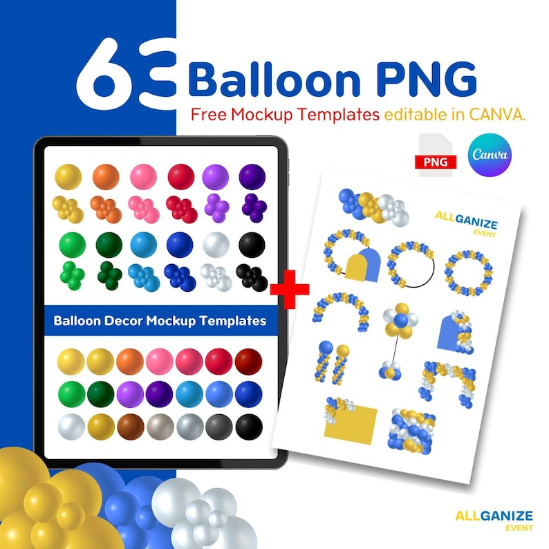 Balloon Decor PNG Mockup Templates Editable in Canva (digital Download ...