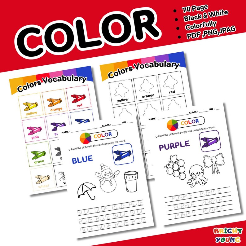 Color Vocabulary/flash Card/ Cut and Paste/ Classroom Exercise ...