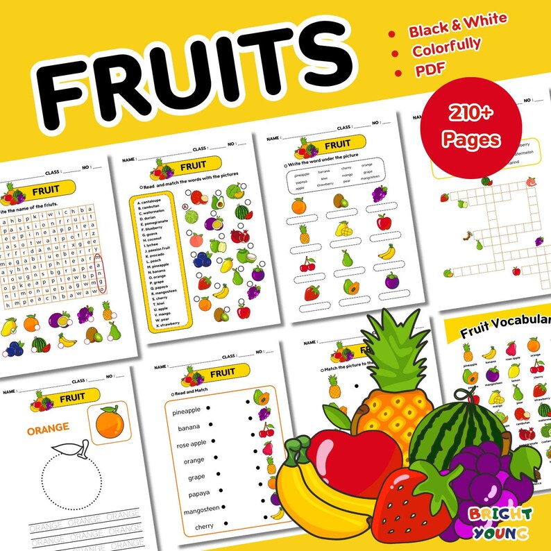 Fruit Vocabulary, Fruit Flash Card, Fruit Vocabulary Card, Worksheet ...