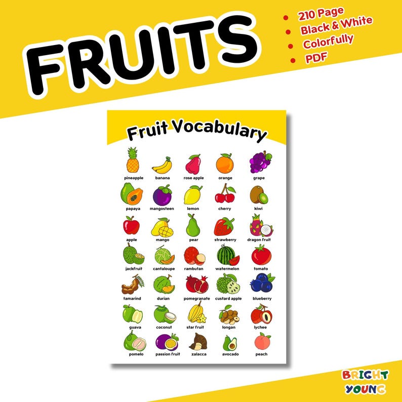 Fruit Vocabulary, Fruit Flash Card, Fruit Vocabulary Card, Worksheet ...