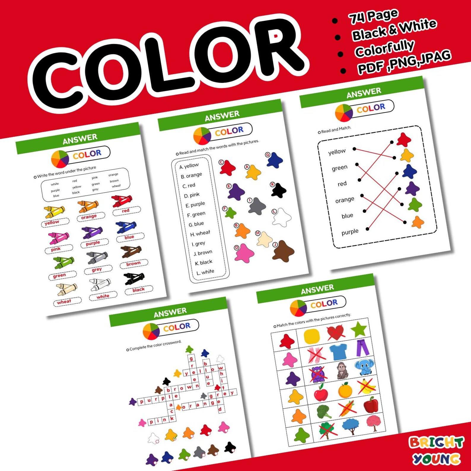Color Vocabulary/flash Card/ Cut and Paste/ Classroom Exercise ...