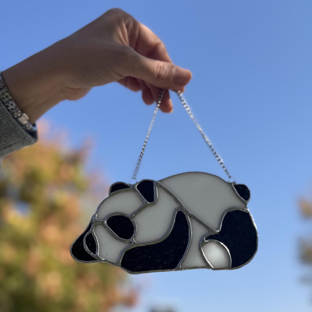 Panda Stained Glass Suncatcher, Panda Window Hanging, Animal Home Decor ...