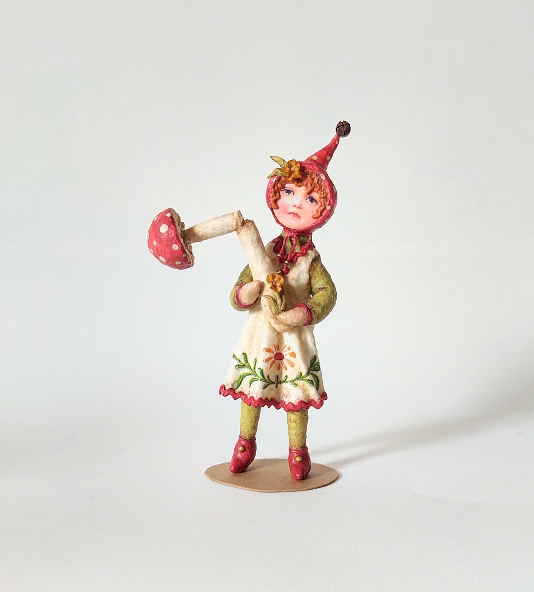 Vintage Style Spun Cotton Mushroom Elf, Cotton Mache Art Doll, Elf Girl ...