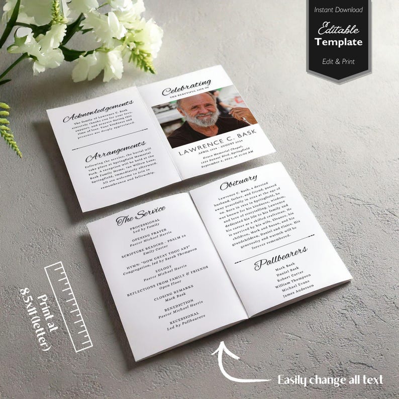 Minimalist Funeral Program Template | Celebration of Life, Obituary ...