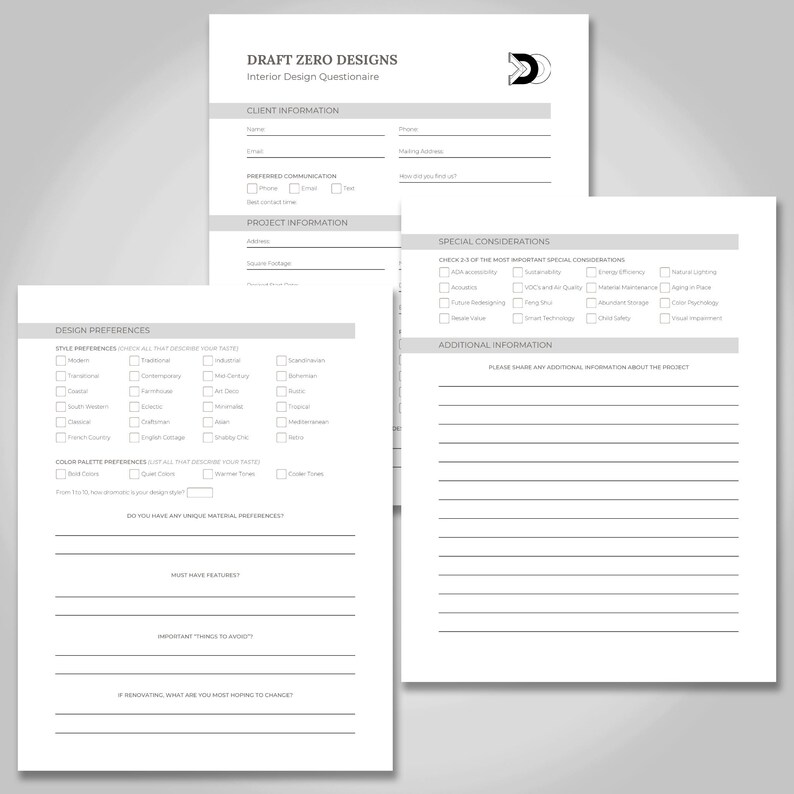 Client Intake Questionnaire, Interior Designer New Project Business ...