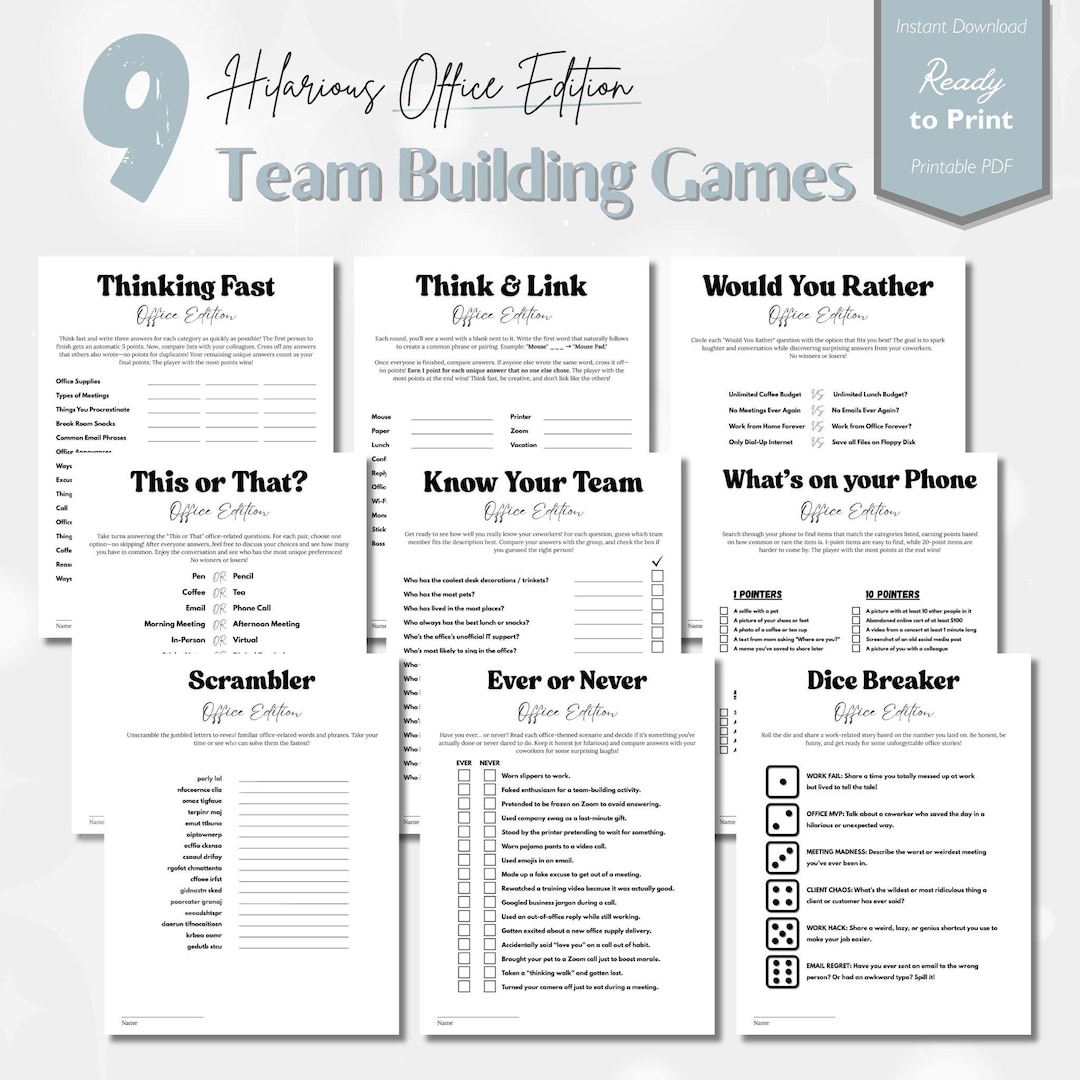 Team Building Games, Set of 9 Office Edition Ice Breaker Games for ...