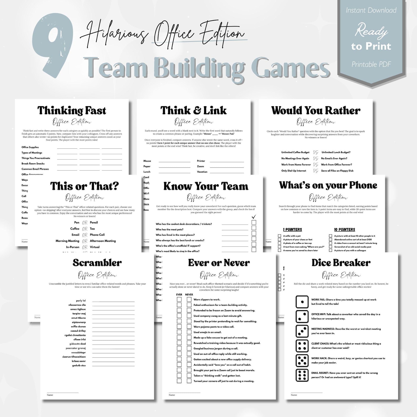 Team Building Games, Set of 9 Office Edition Ice Breaker Games for ...