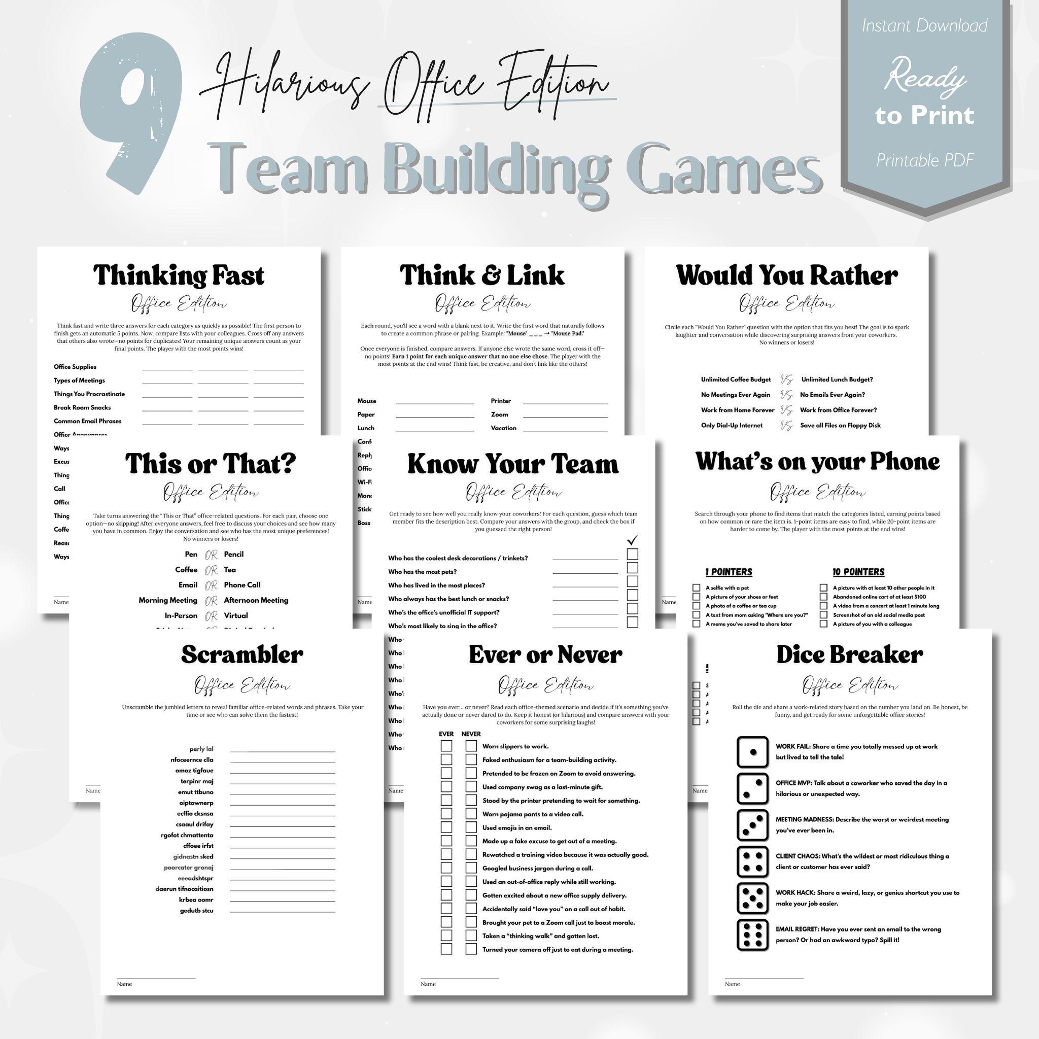 Team Building Games, Set of 9 Office Edition Ice Breaker Games for ...