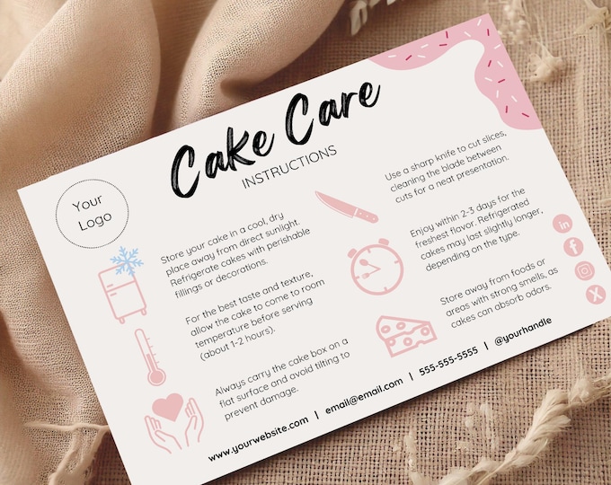 Editable Cake Care Card Template, Bakery Guide (digital Download) - Etsy