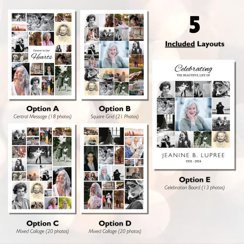 Funeral Photo Collage Template | Funeral Welcome Sign Poster | Set of 5 ...