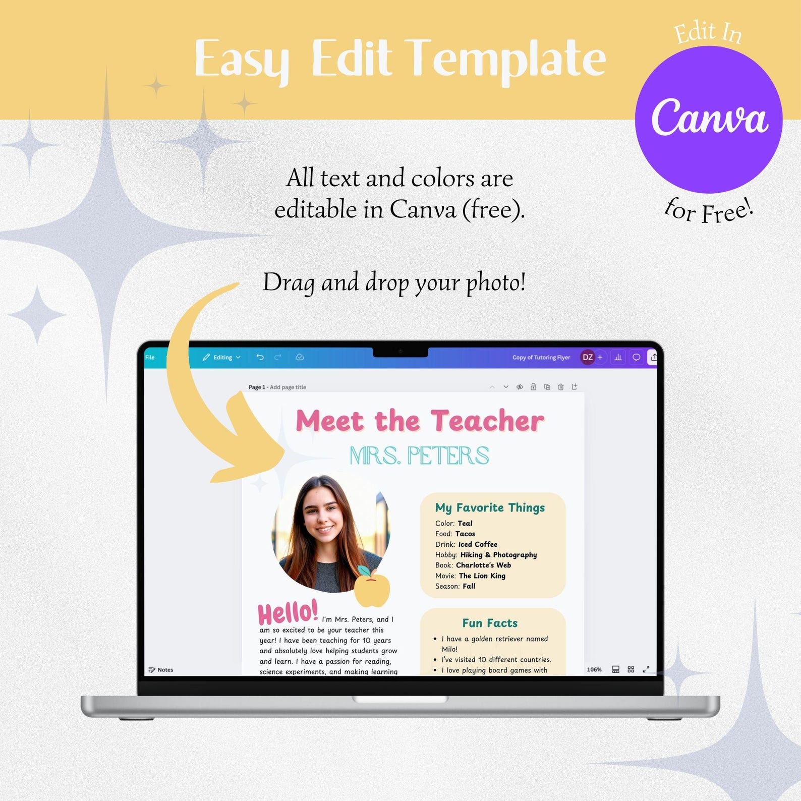 Meet the Teacher Editable Template | All About My Teacher | Get to Know ...
