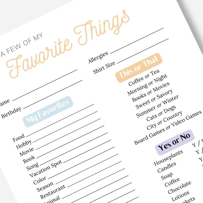 Employee Favorite Things List | Team Building Game (digital Download ...