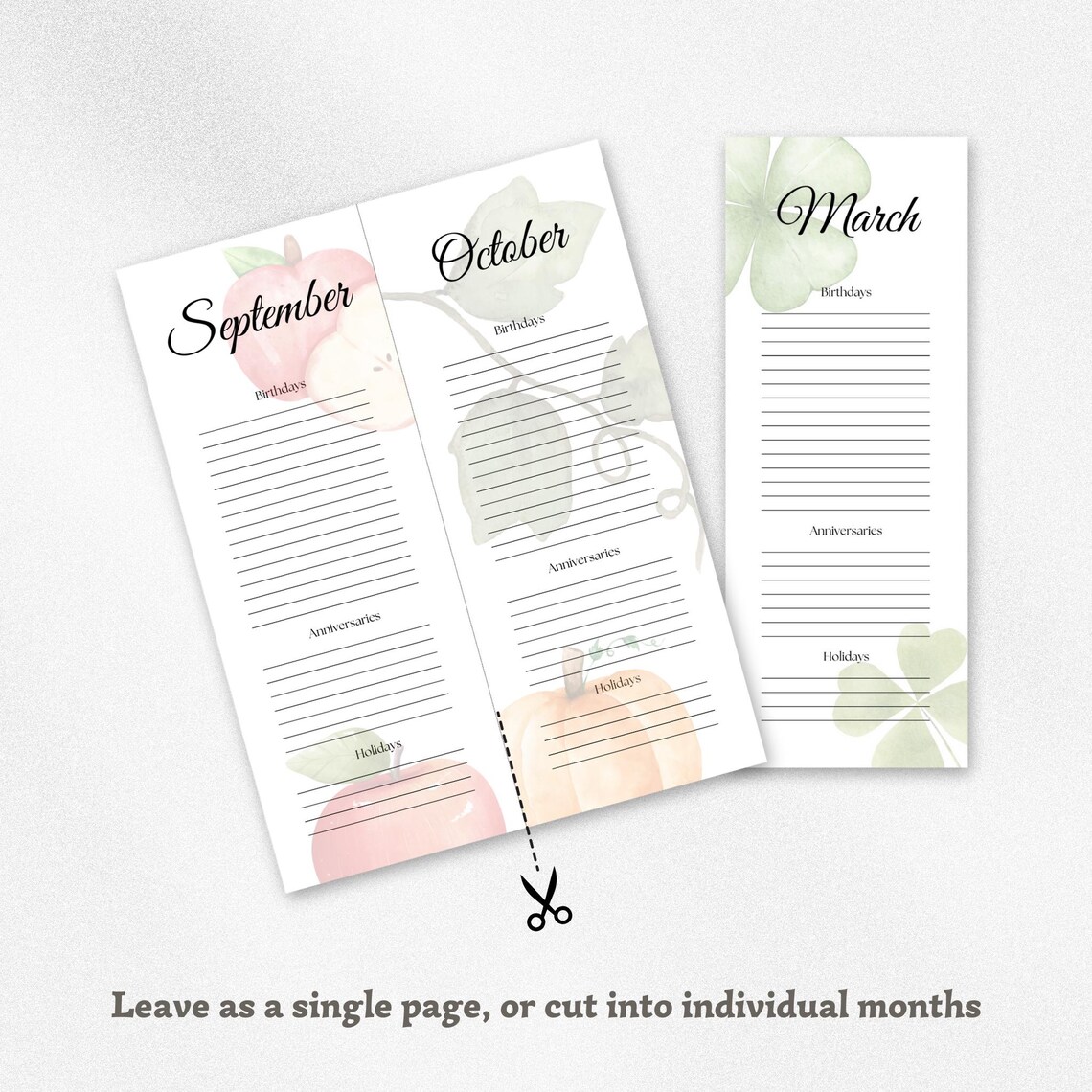 Perpetual Calendar Watercolor Printable | Events Tracker for Birthdays ...